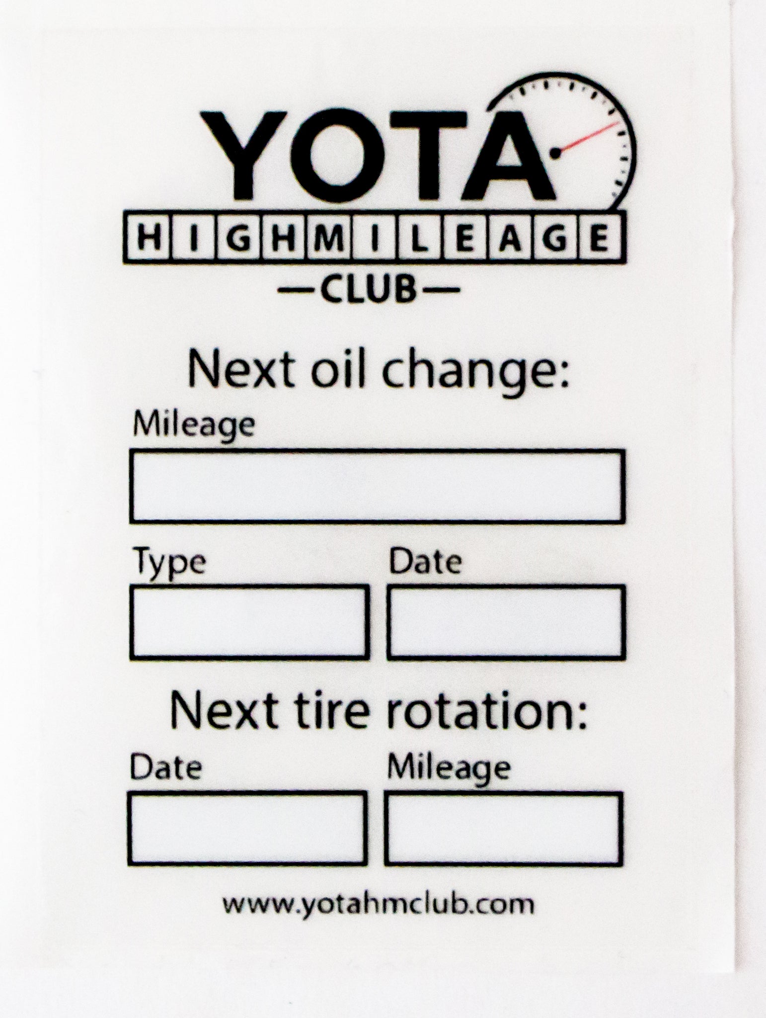 Oil Change Reminder Sticker – Yota High Mileage Club